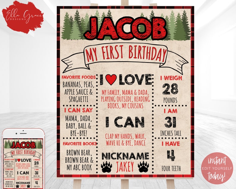 Editable Lumberjack Milestone Birthday Poster Buffalo Plaid - Etsy