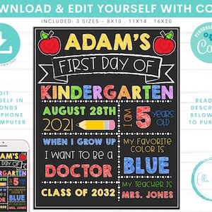 Editable Colorful First Day of School Chalkboard Sign | Etsy