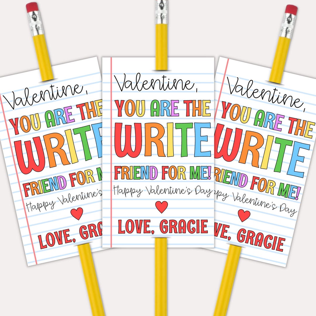 Classroom Valentine Tag Printable Pencil Holder Card Write Friend for ...