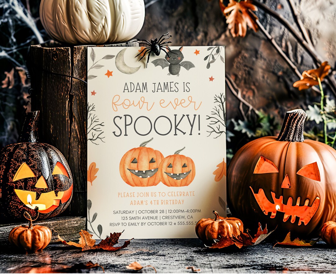 Four Ever Spooky, Four Ever Spooky Invite, Fourth Birthday Halloween ...