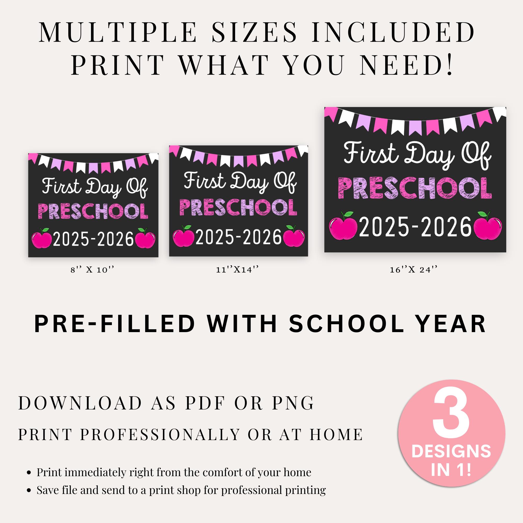 First Day of Preschool Sign, First Day of School Sign, Preschool ...