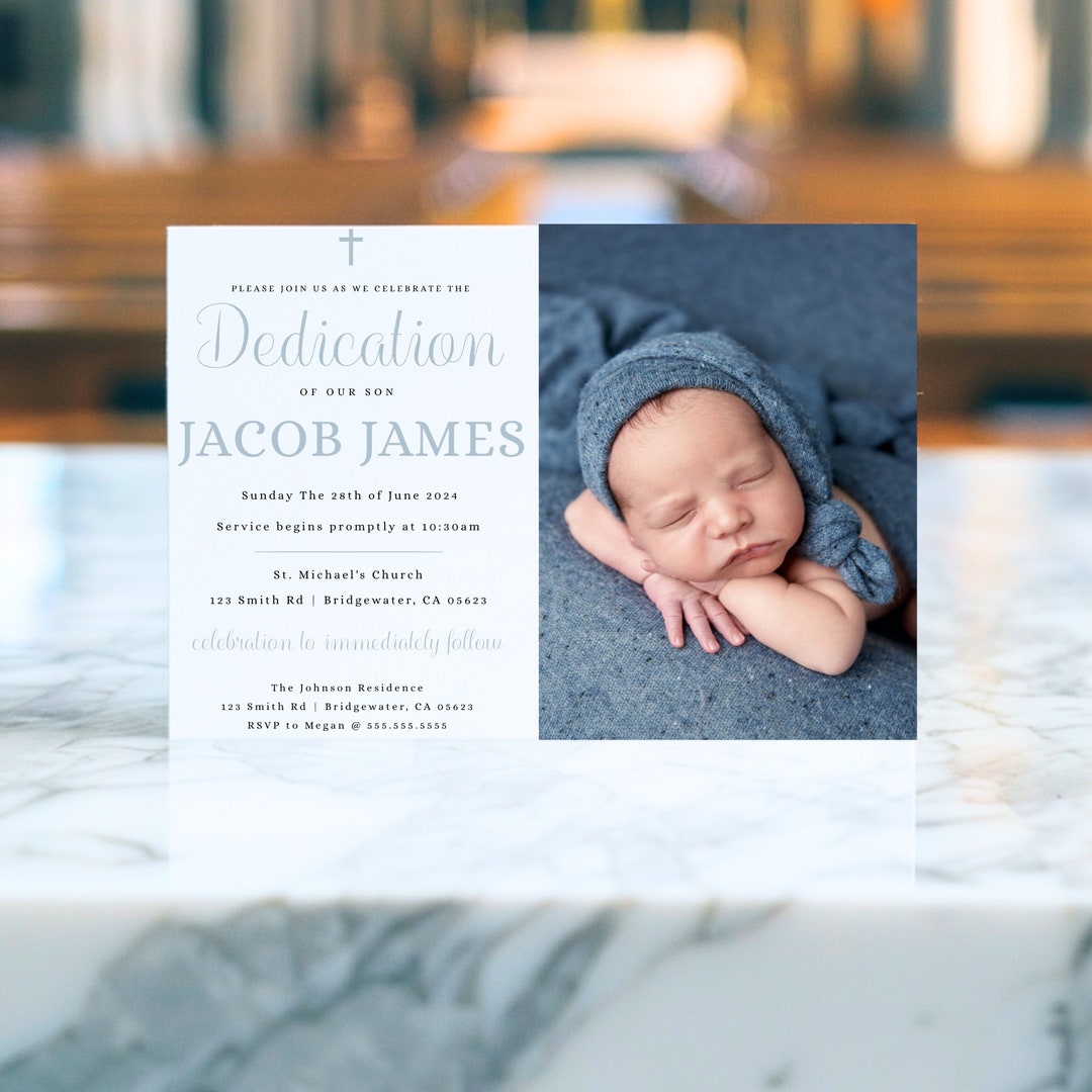 Baby Dedication Invitation Boy, Baby Dedication Invitation Blue, Baby ...