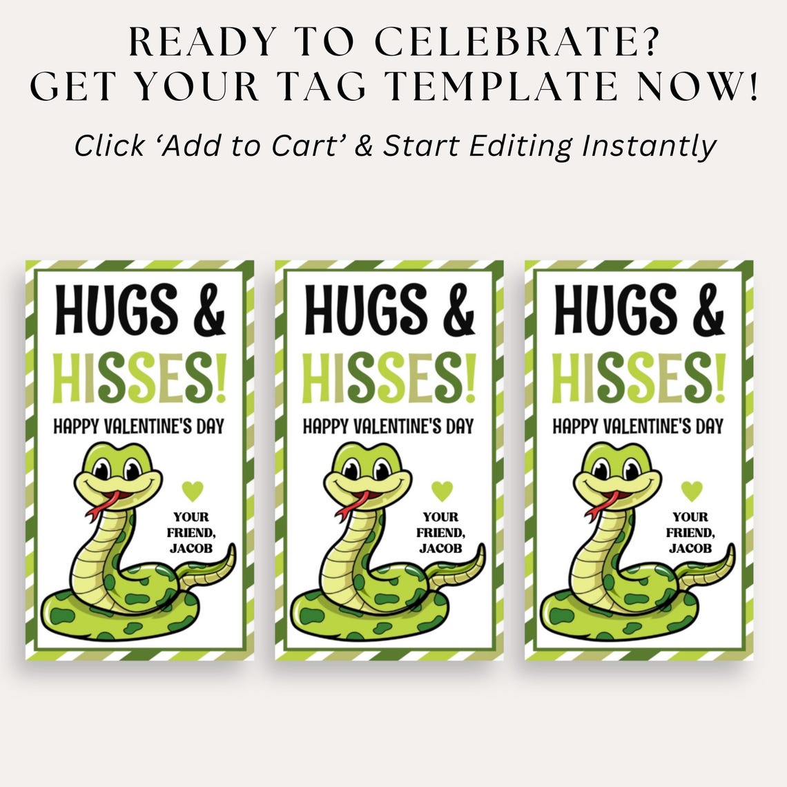 Snake Valentines Day Tag, Snake Valentines Day Cards, Snake Valentines ...