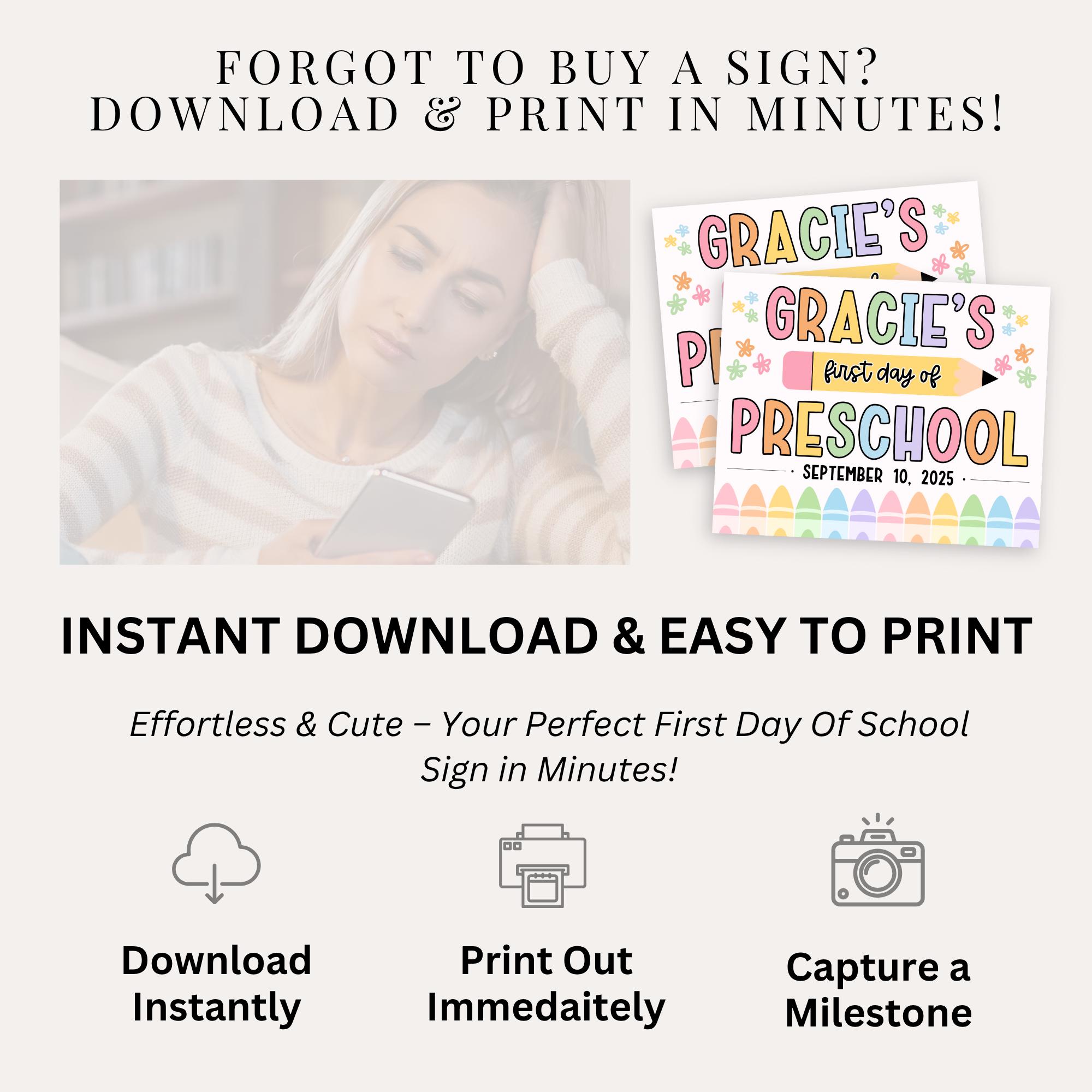 Editable First Day of Preschool Sign Girl 2025 Pastel Digital Download ...
