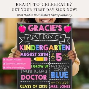 Editable Pink First Day of School Chalkboard Sign, Reusable First Day ...