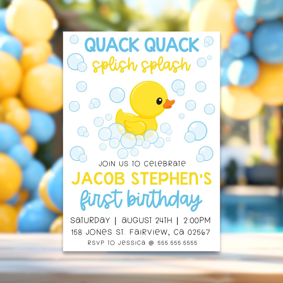 Rubber Duck Invitation, Rubber Ducky First Birthday Invite, Rubber ...