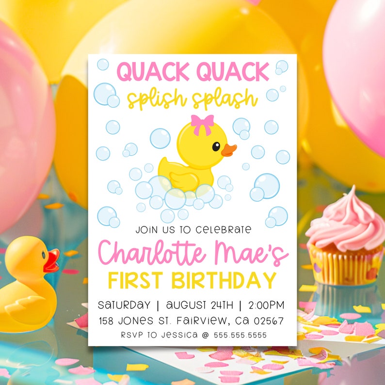 Rubber Duck Invitation, Rubber Ducky First Birthday Invite, Rubber ...