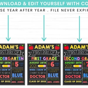 Editable Colorful First Day of School Chalkboard Sign | Etsy