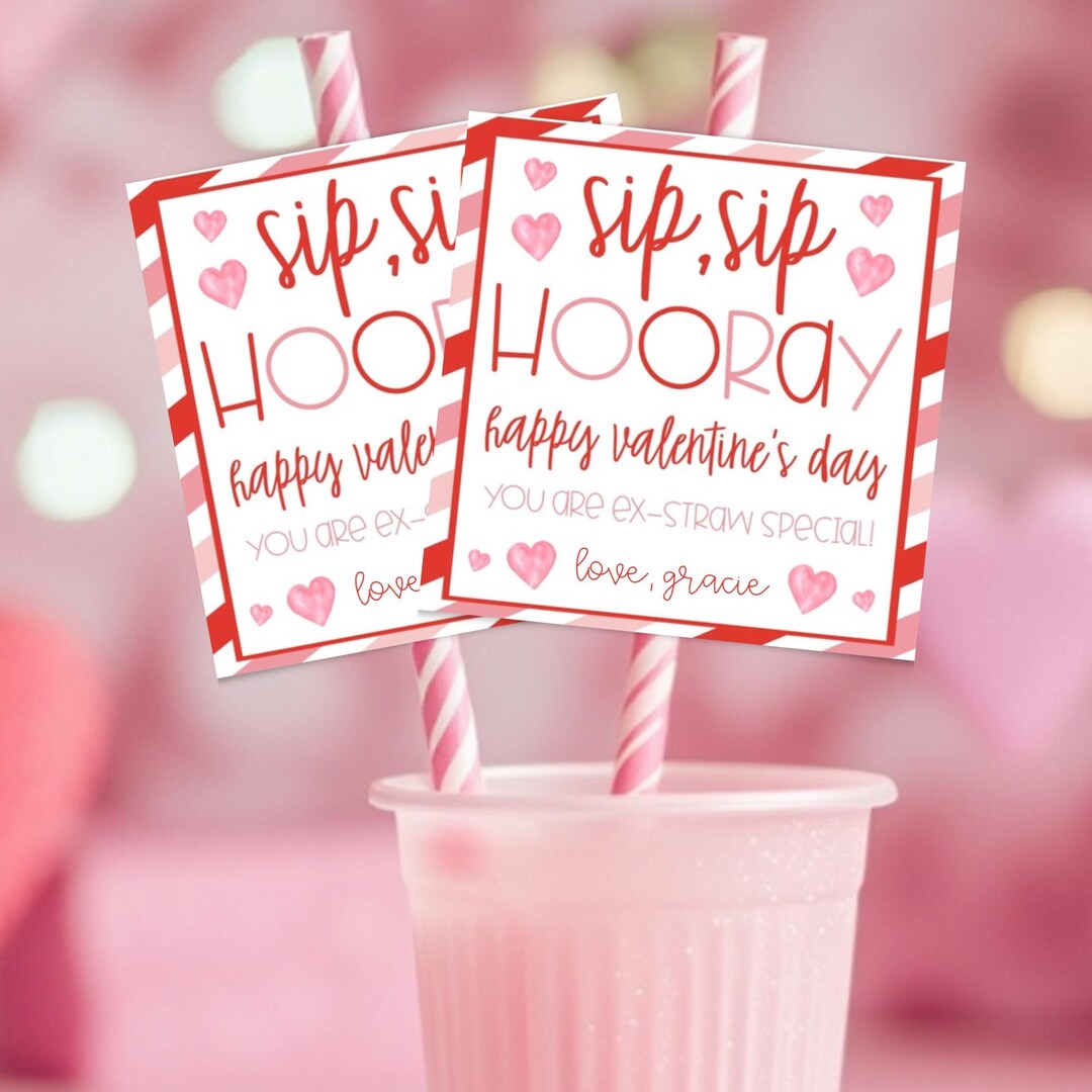Valentine Straw Tags Printable Kids Classroom Valentines Day Cards Sip ...