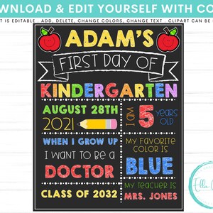 Editable Colorful First Day of School Chalkboard Sign | Etsy