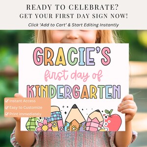 Editable First Day of Kindergarten Sign, Printable First Day of ...