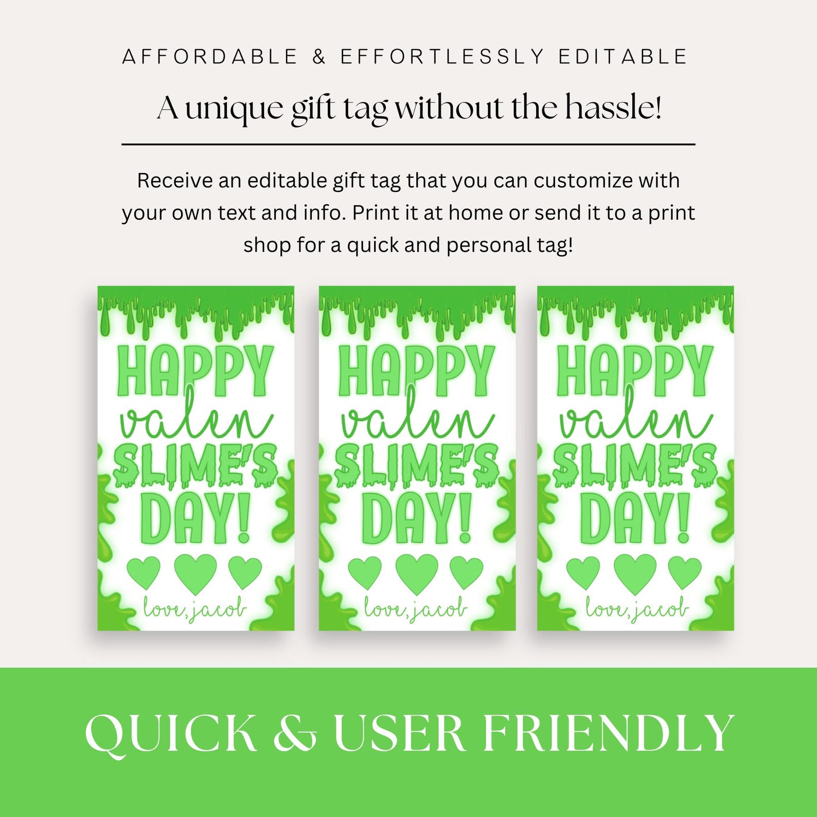 Editable Slime Valentine's Day Printable Tag, Non Food Valentine ...