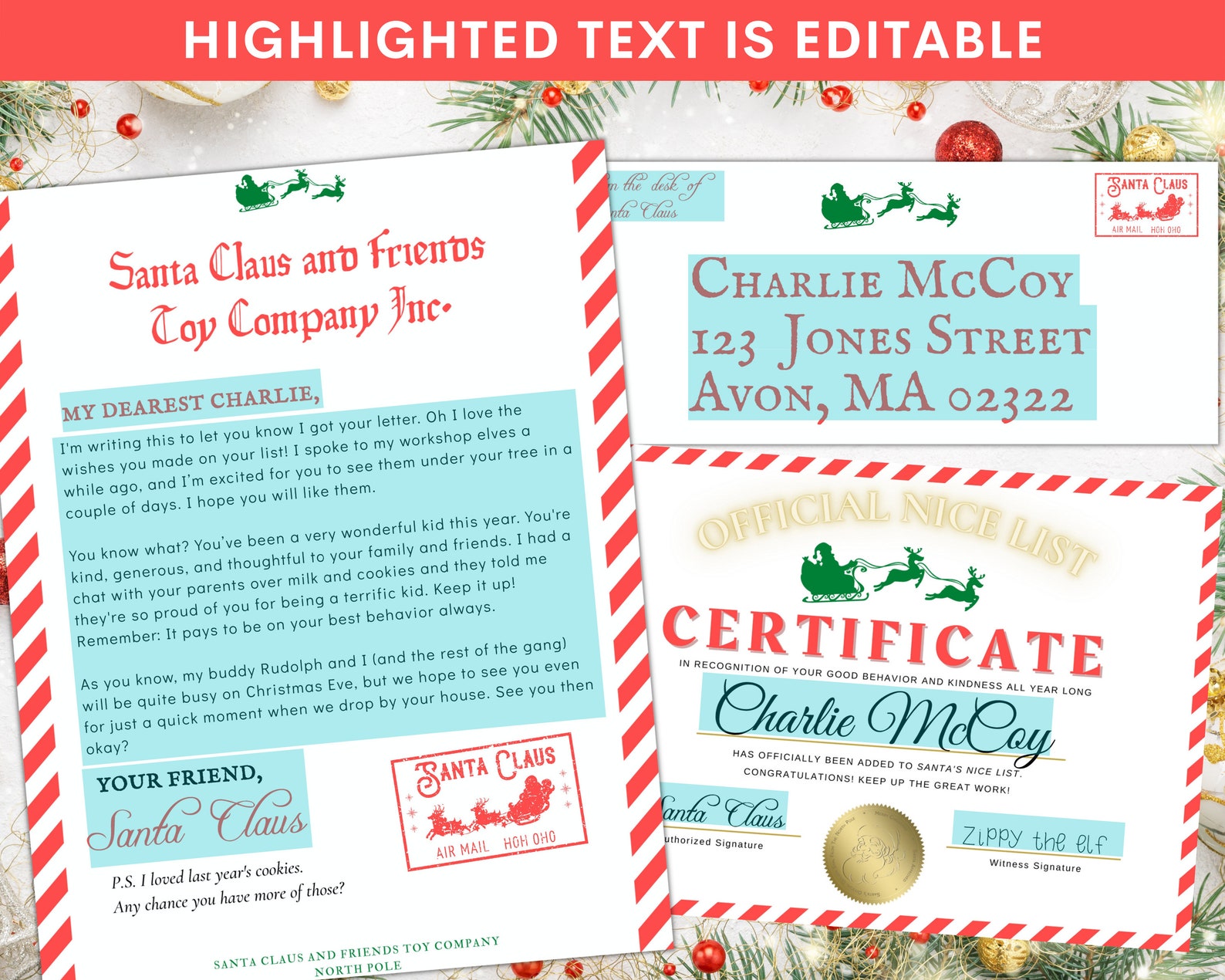 Editable Letter From Santa Official Nice List Certificate - Etsy