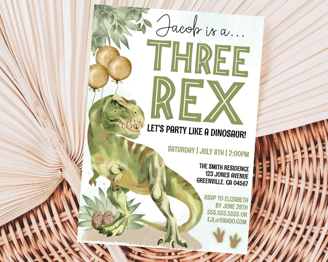 Three Rex Invitation, Three Rex Birthday Invitation, Dinosaur Birthday ...