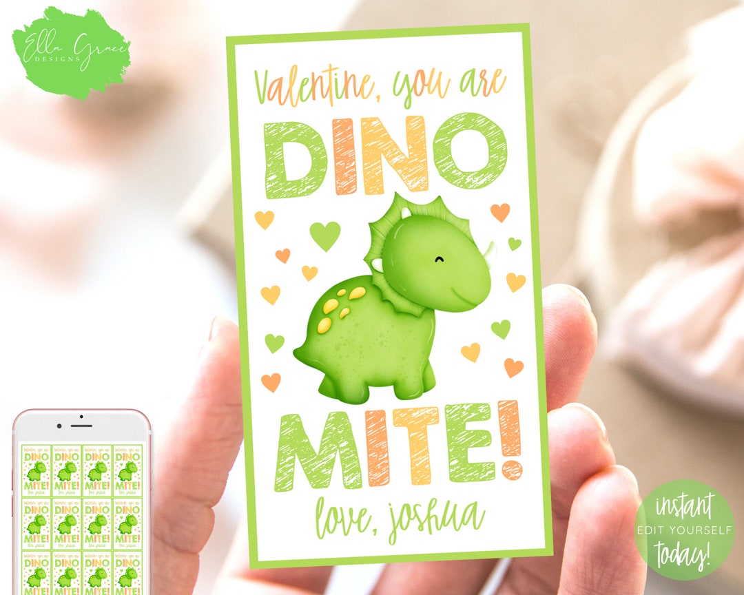 Editable Dinosaur Valentine's Day Favor Tag, Valentines Day Gift Tags ...