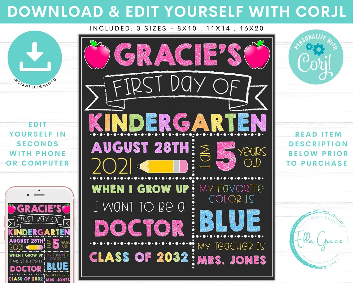 Editable Pink First Day of School Chalkboard Sign Reusable - Etsy Australia