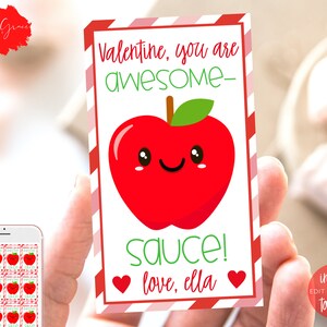 Editable Applesauce Pouch Valentine's Day Tag, Printable Valentine ...