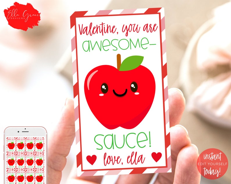 Editable Applesauce Pouch Valentine's Day Tag Printable - Etsy
