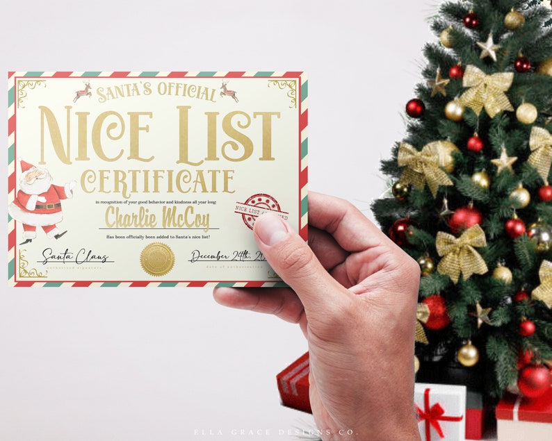 Editable Letter From Santa Official Nice List Certificate - Etsy