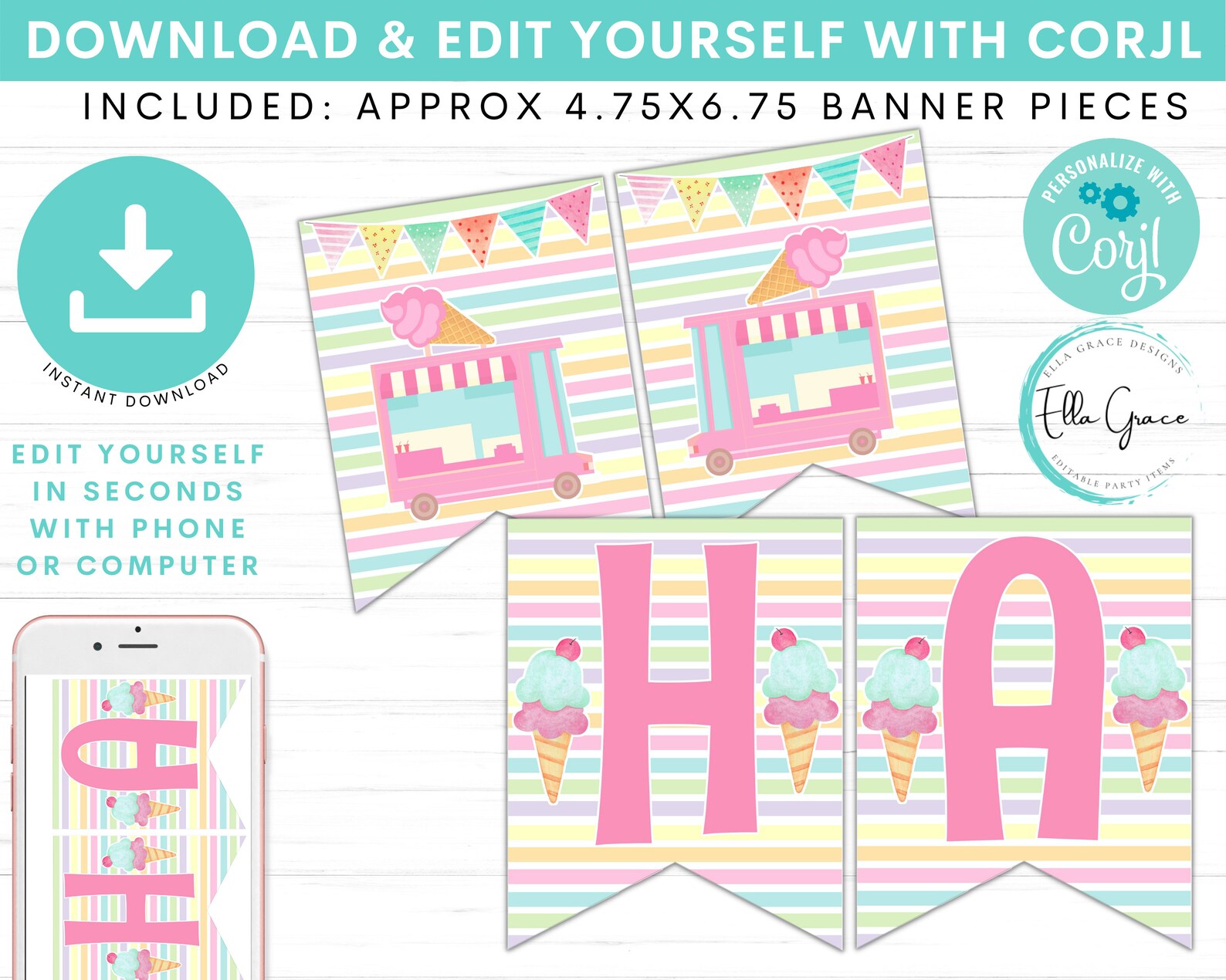Editable Ice Cream Banner Ice Cream Printable Banner Edit - Etsy