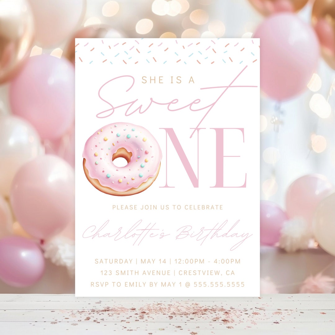 Shes A Sweet One Invitation, Shes A Sweet One, Sweet One Donut Invite ...