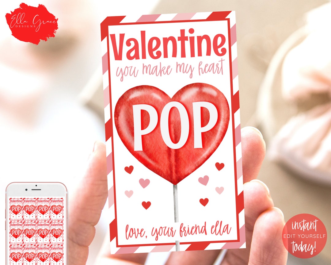 Editable You Make My Heart Pop Valentine's Day Gift Tag, Valentine ...