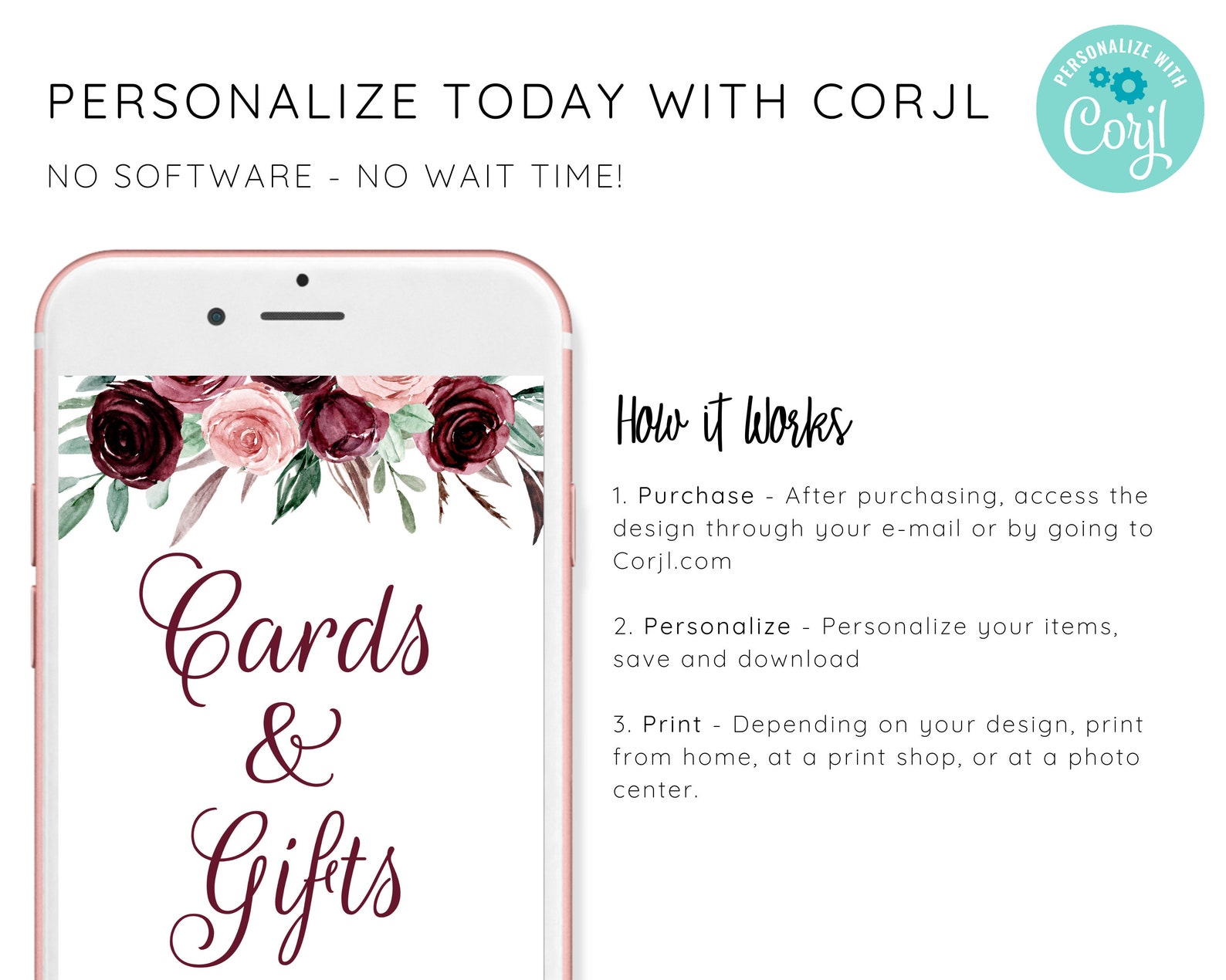 EDITABLE Cards and Gifts Sign Printable Blush Pink Floral | Etsy