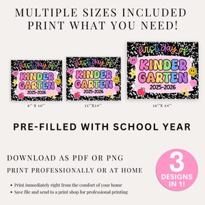 Printable Kindergarten Sign First Day of School Digital Photo Prop for ...