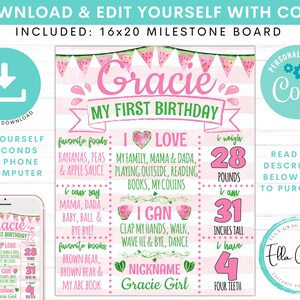 Editable Watermelon Milestone Birthday Poster, Pink Watermelon First ...