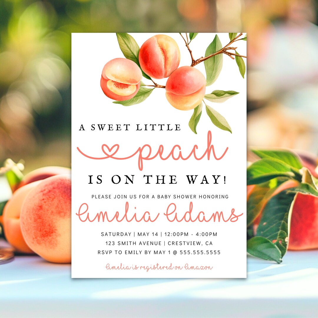 Sweet Little Peach Invitation, A Little Peach is on the Way Invite ...