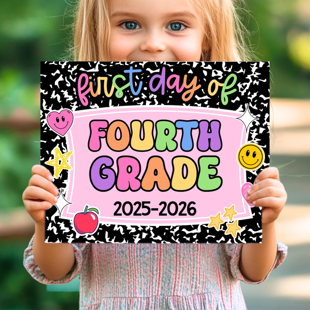 Back to School Sign Fourth Grade 2025 2026 Digital First Day Photo Prop ...