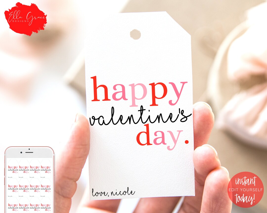 Editable Valentine's Day Tag Printable, Valentine's Day Hang Tag ...