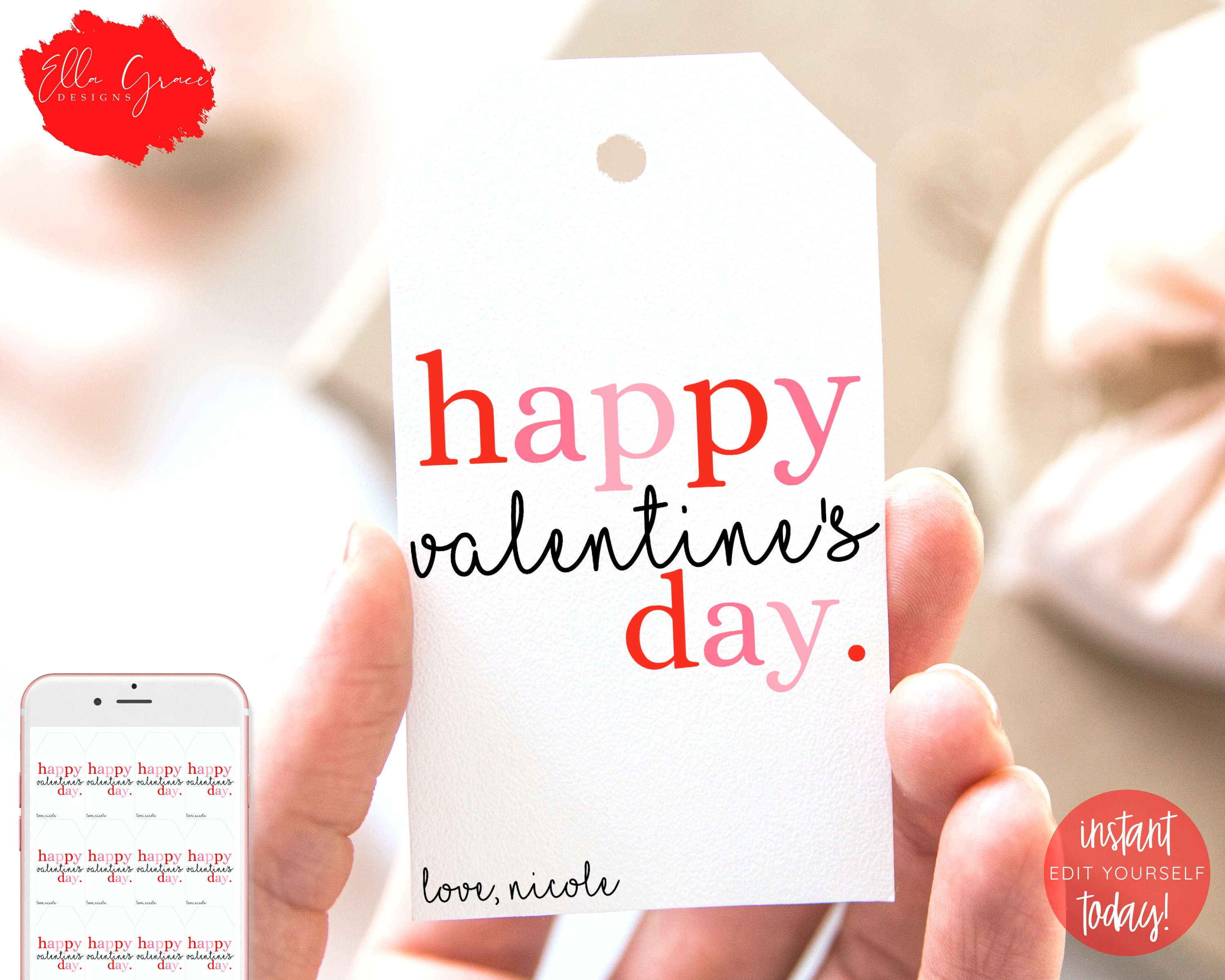 Editable Valentine's Day Tag Printable Valentine's | Etsy