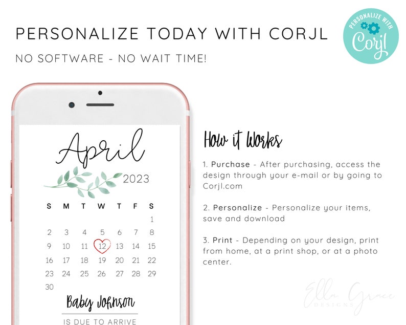 April Due Date Calendar Printable Baby Pregnancy - Etsy