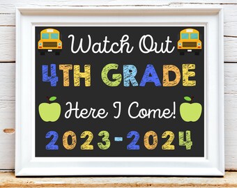 First Day of Fourth Grade Printable Sign, First Day of School Sign, 4th ...