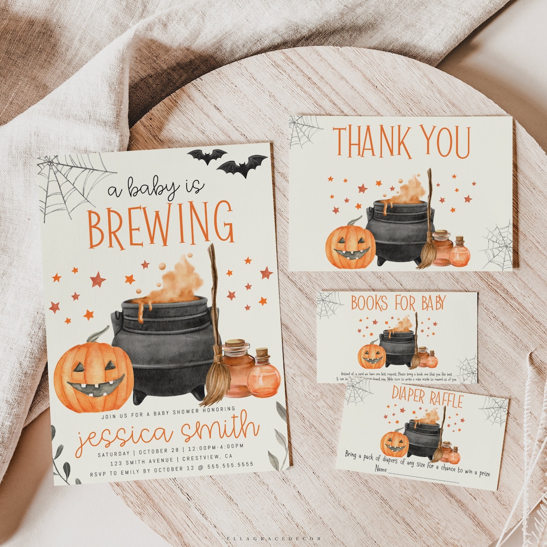 A Baby is Brewing Decorations, Halloween Baby Shower Invitation, Spooky ...