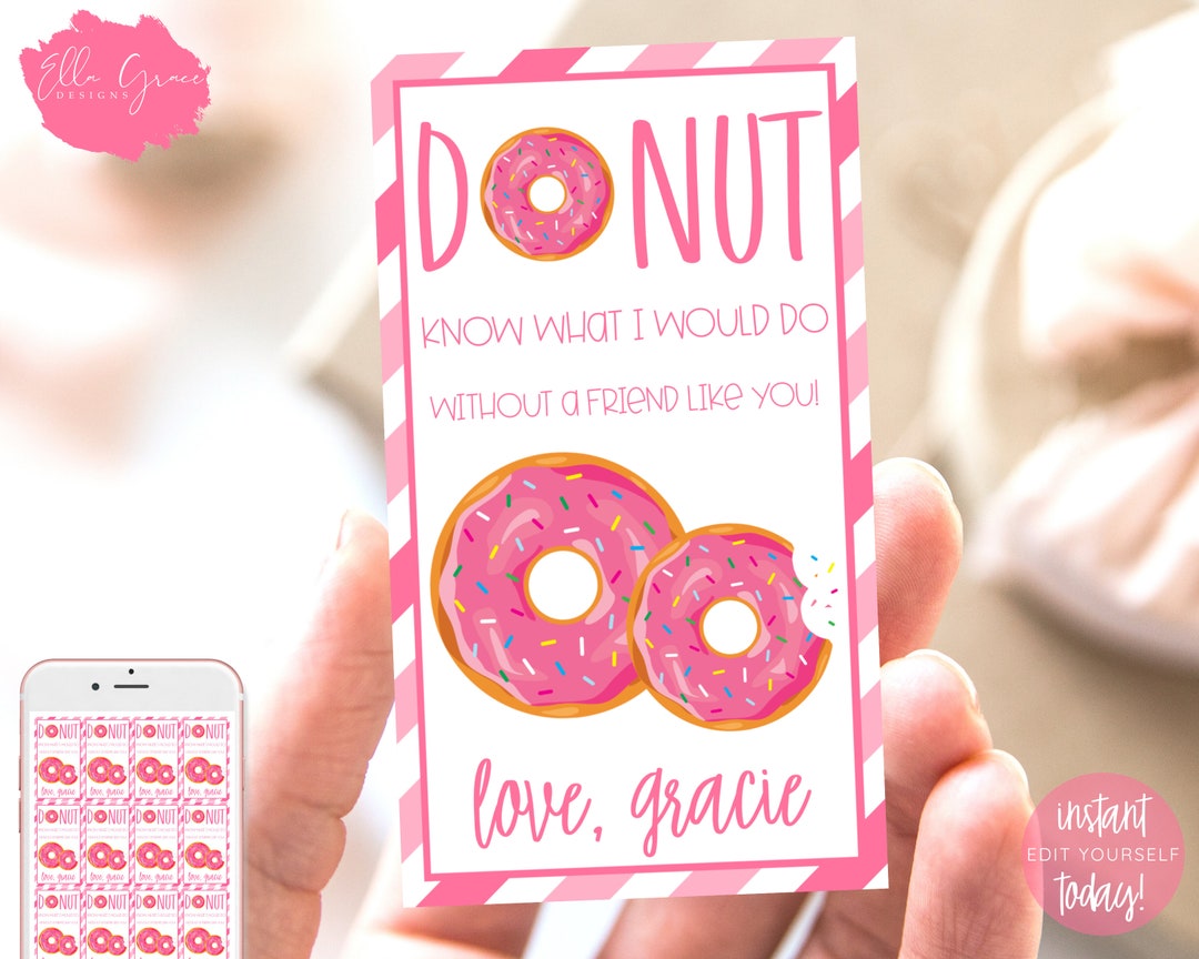 Editable Donut Valentine's Day Tags, Friendship Valentine's Day Treat ...