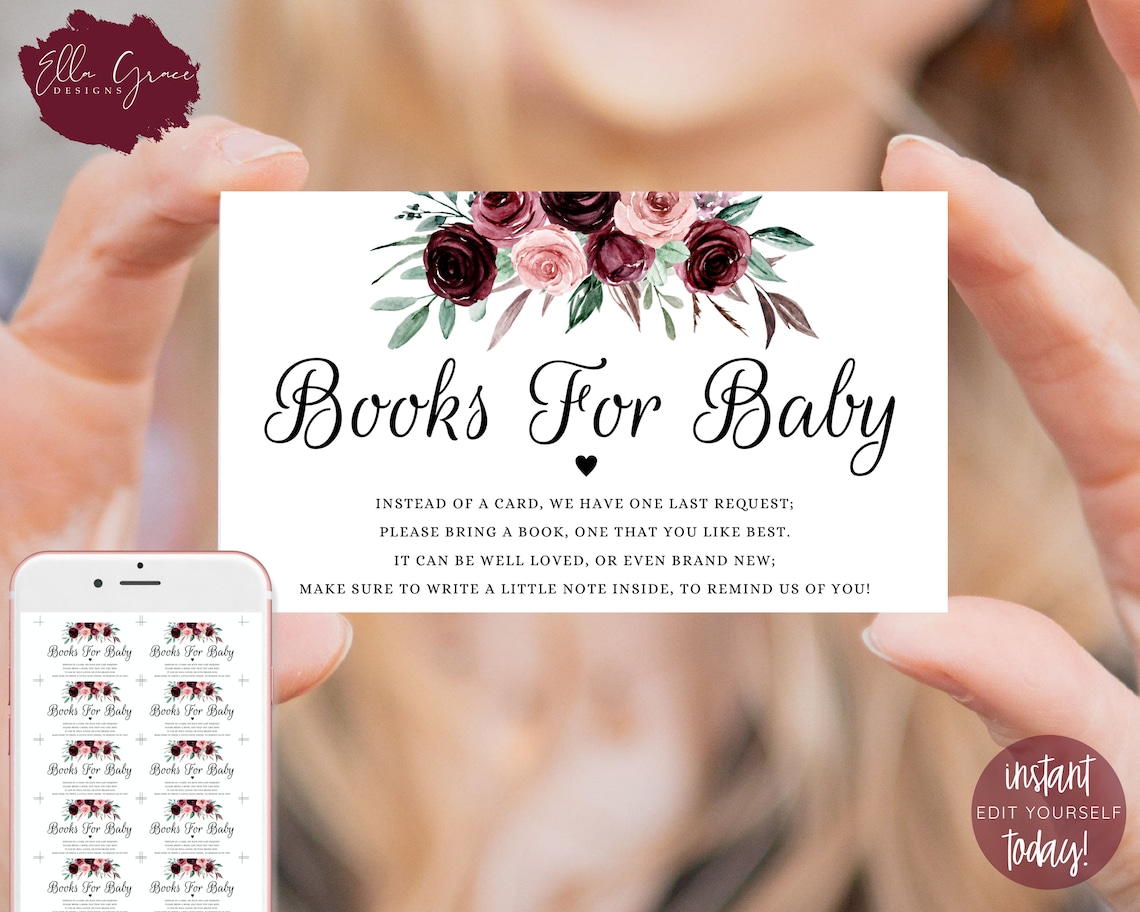 Editable Printable Baby Book Request Card Bring a Book | Etsy