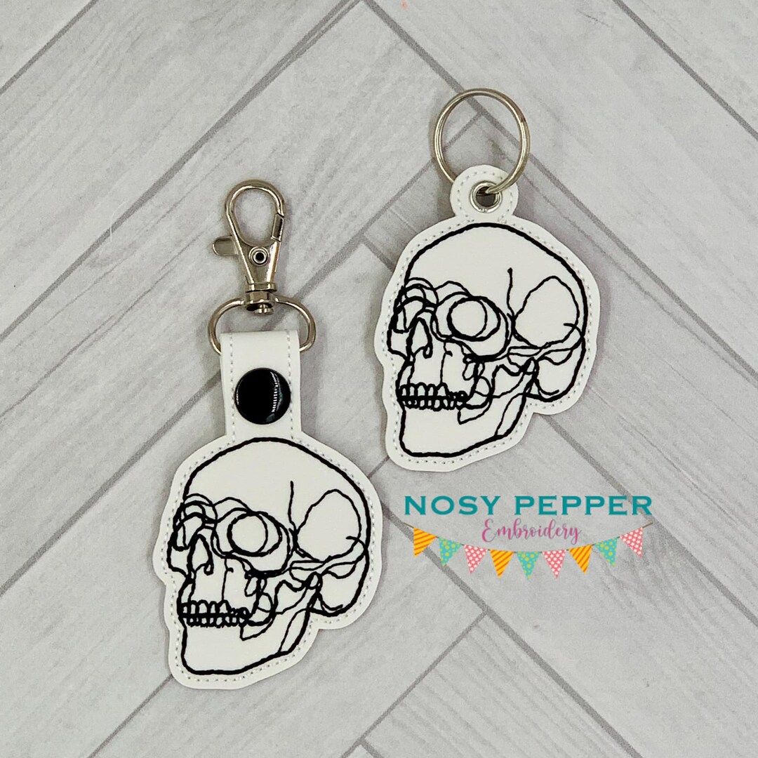 Simple Skull Snap Tab and Eyelet Fob Machine Embroidery File (single ...