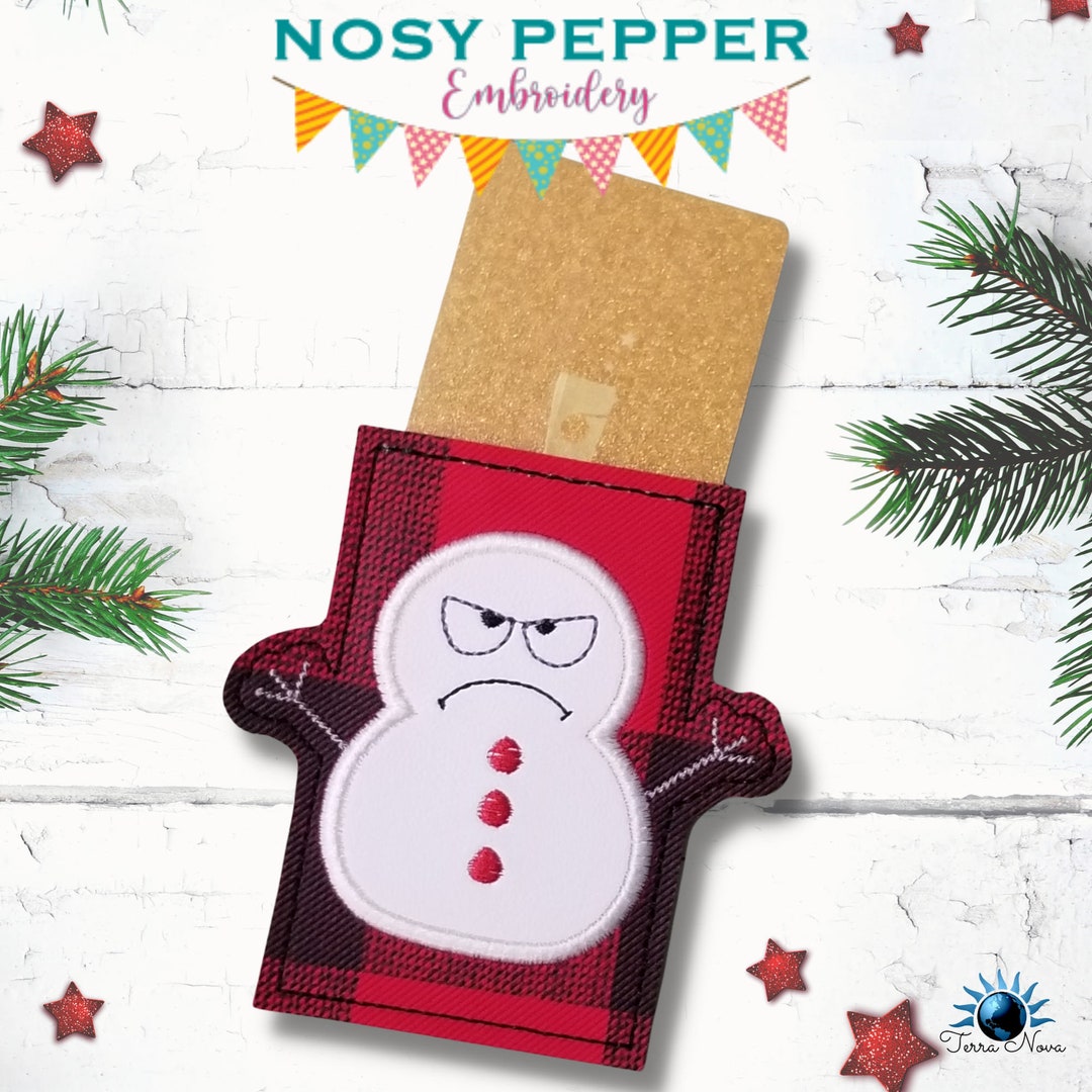 Grumpy Snowman Applique Card Holder Embroidery Design 4x4 DIGITAL ...