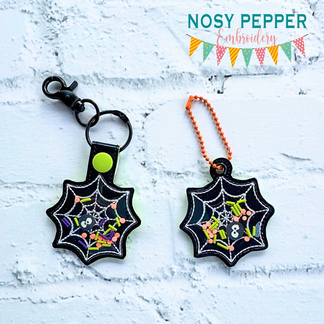 Spider Web Shaker Snap Tab and Eyelet Fob Machine Embroidery File ...