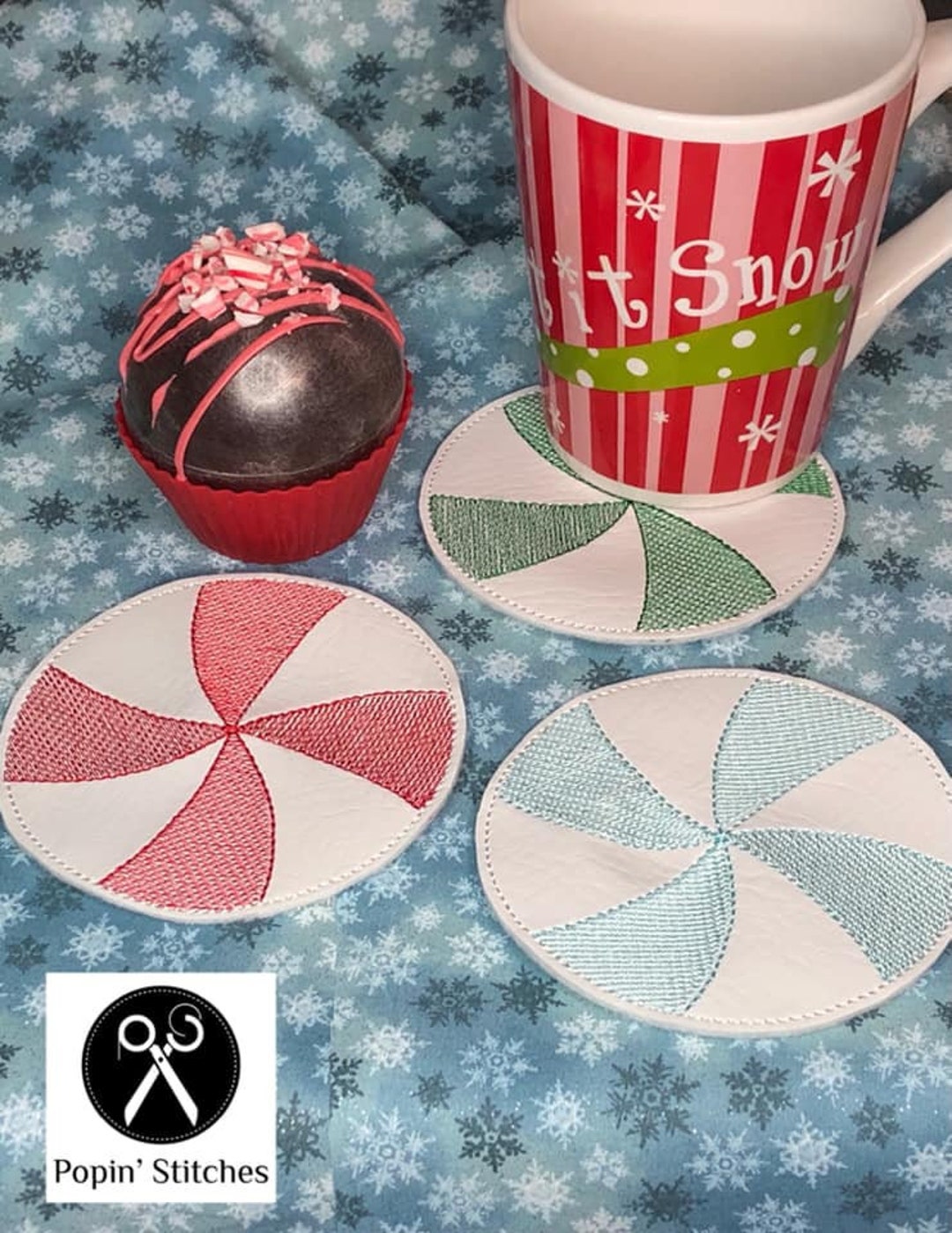 Peppermint Coaster Embroidery Designs DIGITAL DOWNLOAD Machine ...