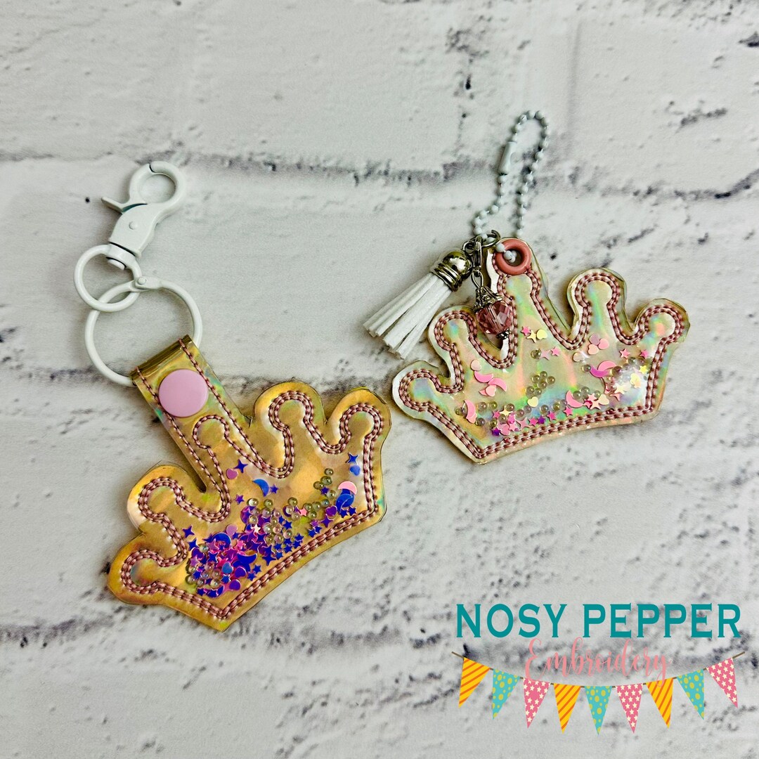 Crown Shaker Snap Tab and Eyelet Fob Machine Embroidery File (single ...