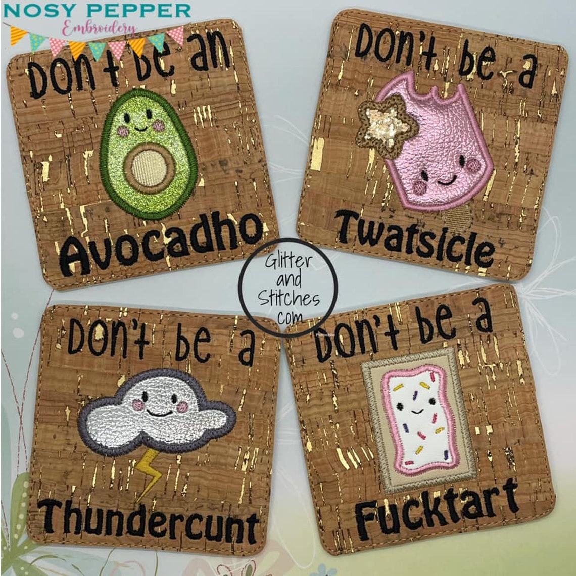 Snarky Coaster Applique Embroidery Design 4 Designs Included - Etsy