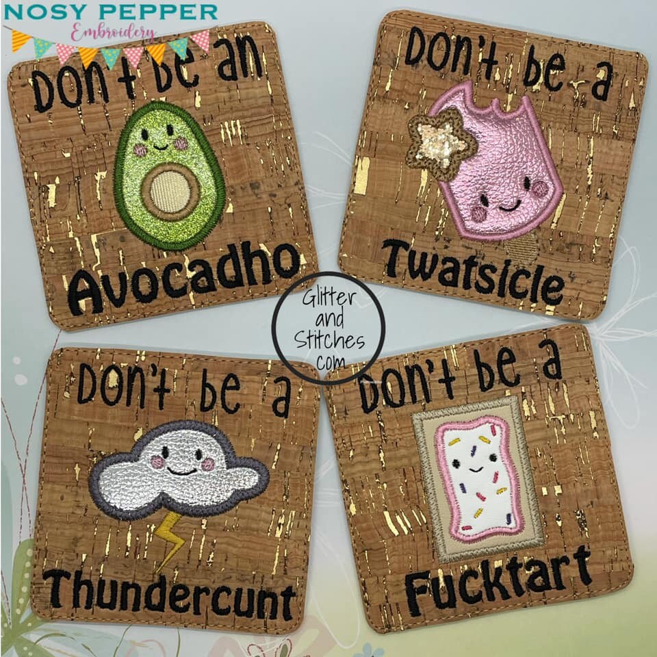 Snarky Coaster Applique Embroidery Design (4 Designs Included) DIGITAL ...