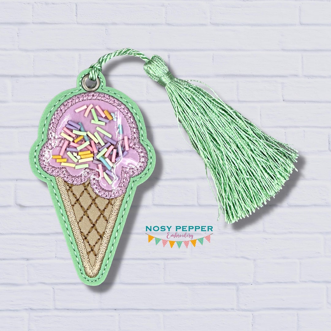 Ice Cream Applique Shaker Bookmark/bag Tag/ornament Machine Embroidery ...