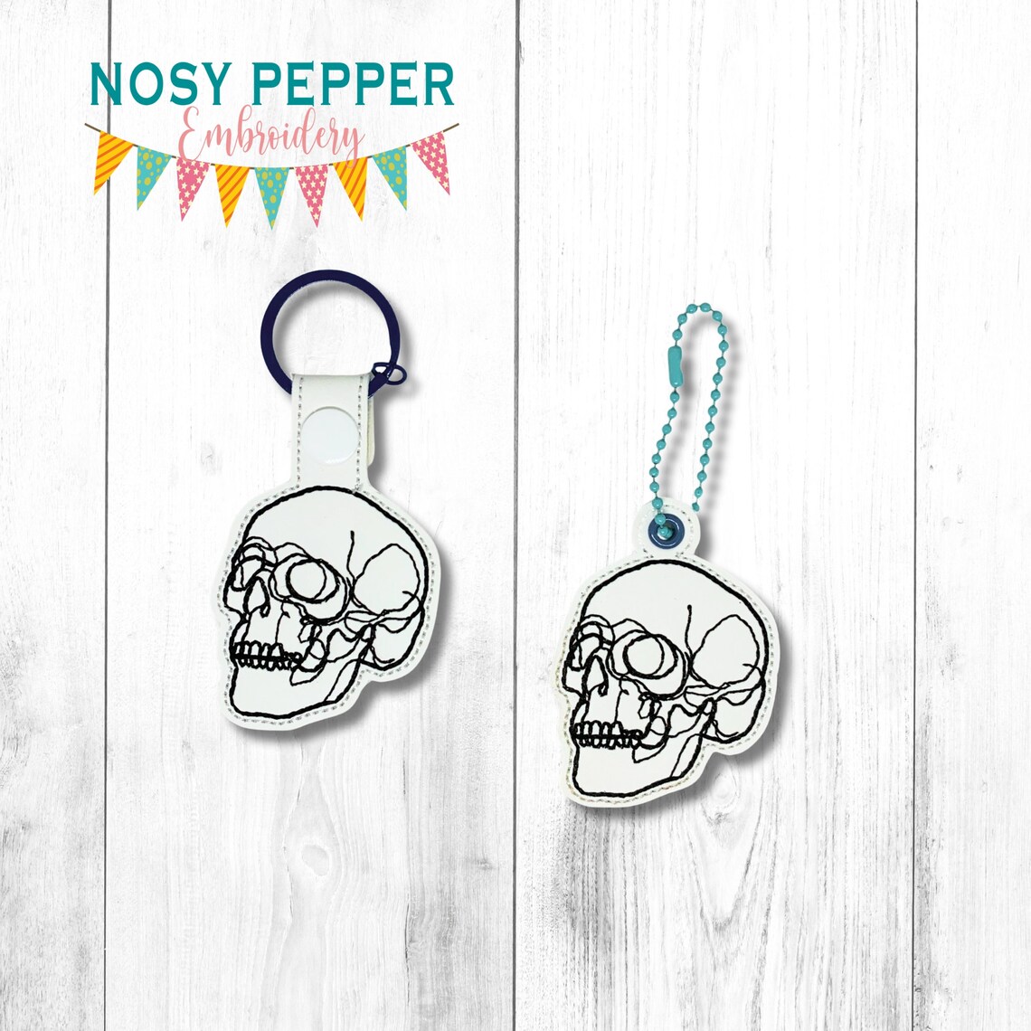Simple Skull Snap Tab and Eyelet Fob Machine Embroidery File (single ...