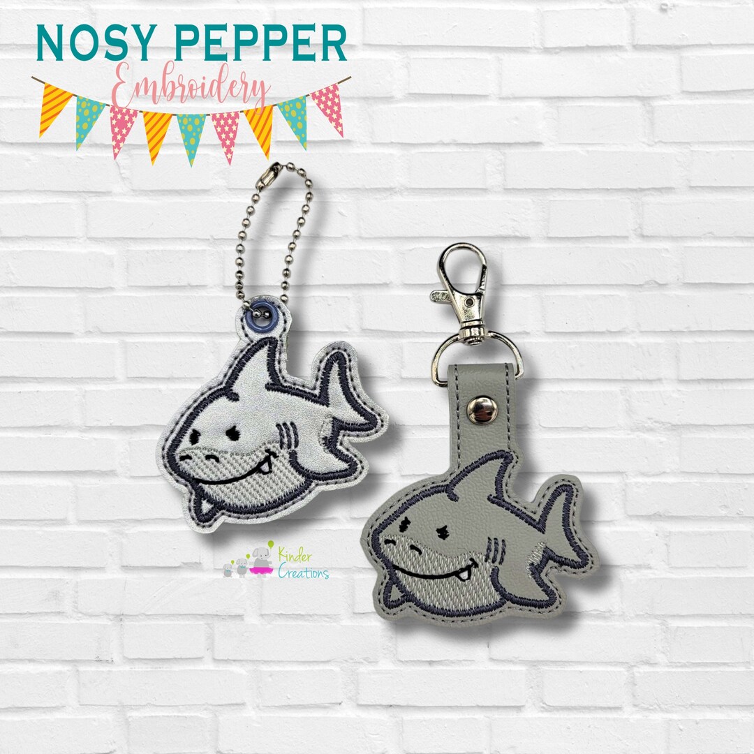 Grumpy Shark Snap Tab and Eyelet Fob Machine Embroidery File (single ...
