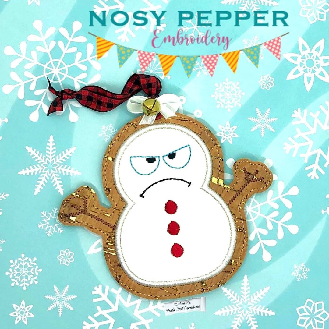 Grumpy Snowman Ornament Applique Machine Embroidery Design DIGITAL ...