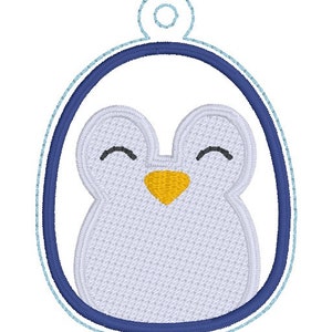 Penguin Squishy Snap Tab and Eyelet Fob Machine Embroidery File (single ...